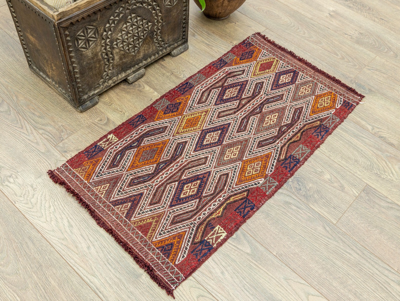 Vintage Turkish Kilim Rug-1.8x3.1 ft-Embroidered Oushak Small Kelim ...