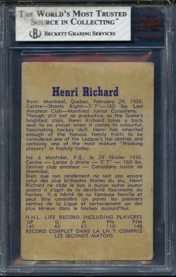 1957 PARKHURST HOCKEY #4 HENRI RICHARD RC ROOKIE- BVG 2 GOOD - *SLOTH55 ...