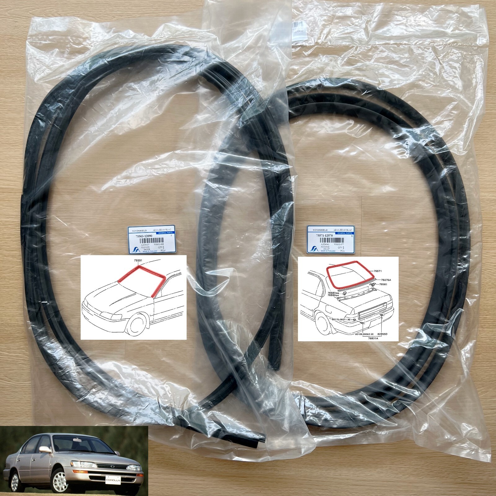 93-97 for Toyota Corolla AE100 EE101 Front Rear windshield molding ...