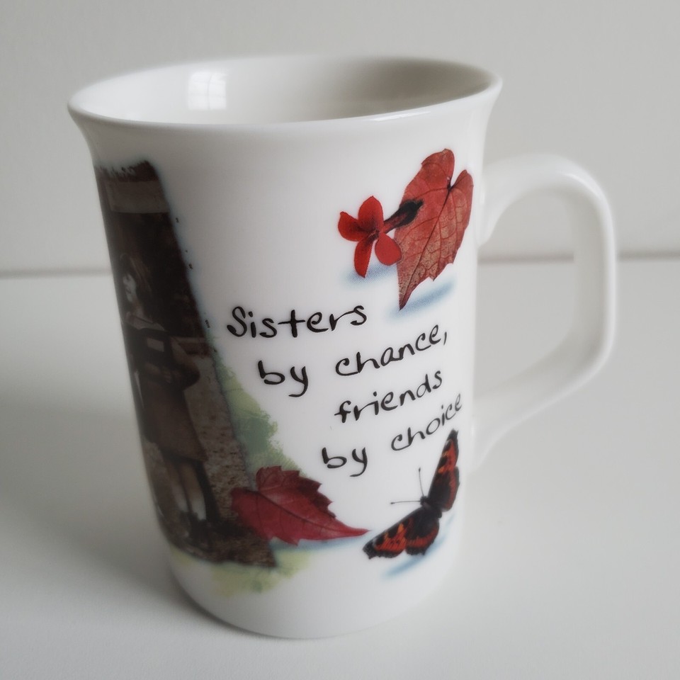 SISTER Coffee Mug History and Heraldry Bone China Red Flowers Leaves ...
