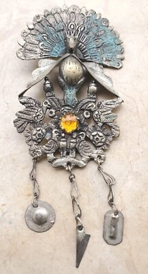 Antique Peruvian Peacock Tupo Shawl Pin Brooch w/Dangles | eBay