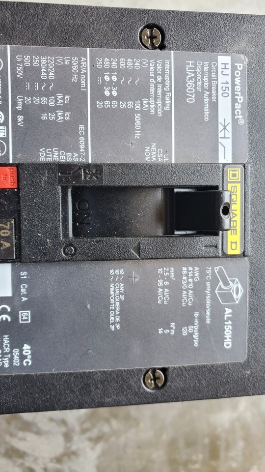 SQUARE D HJA36070 3-P 70A 600V 65kA I-LINE CIRCUIT BREAKER A+ Condition ...