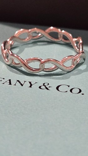 Tiffany & Co Sz 8.5 Infinity Narrow Band Love Ring Sterling Silver w ...