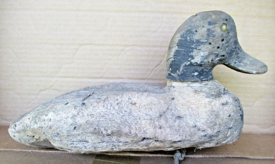 VINTAGE GLASS EYED HAND CARVED DUCK HUNTING DECOY ~ LEECH LAKE ...