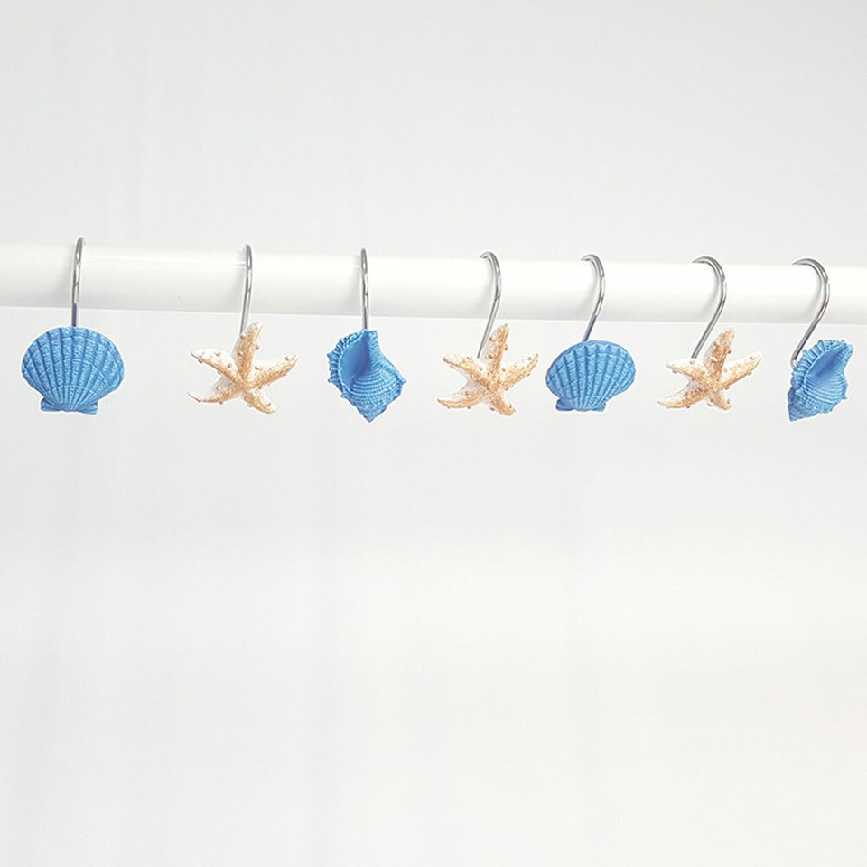 12 PCS DECORATIVE Seashell Shower Curtain Hooks Bathroom Beach Shell ...