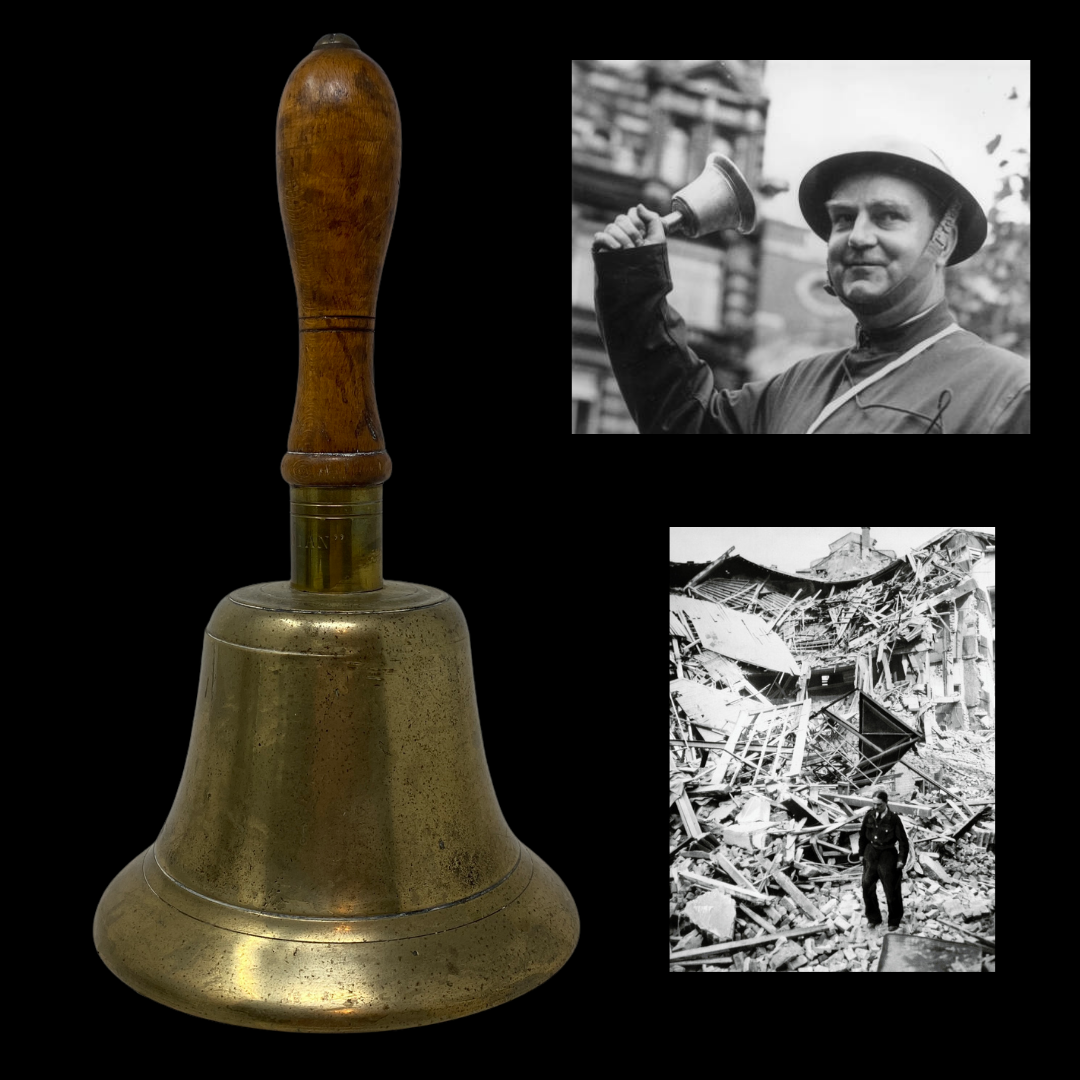 WWII British Blitz London A.R.P Warden Brass Hand Bell Air Raid Bell ...