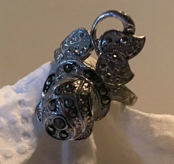 1950's Uncas Marcasite Rose Ring 14K GOLD FILLED - Gem