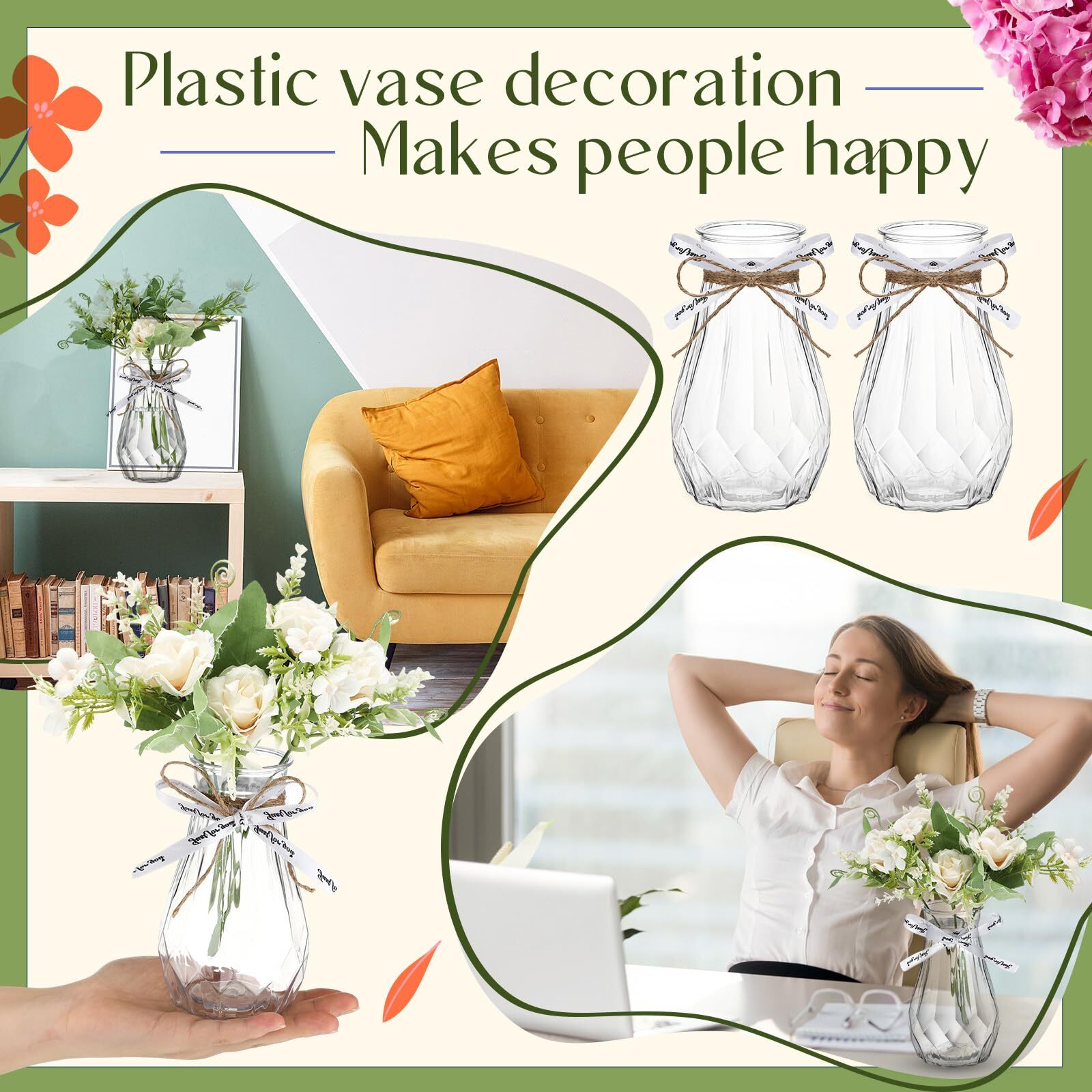 Set of 12 Pcs Small Plastic Bud Vases in Bulk with Gift Wrapping Ribbon ...