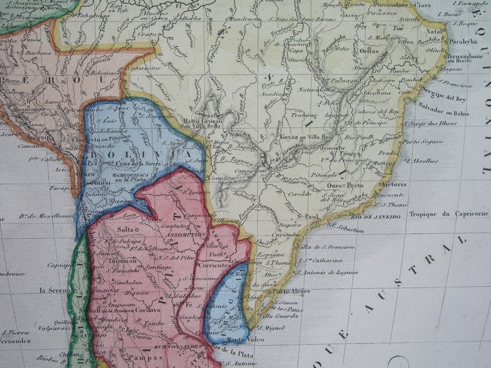 1850 ORIGINAL MAP BRASIL ARGENTINA PATAGONIA PERU BOLIVIA CHILE ...