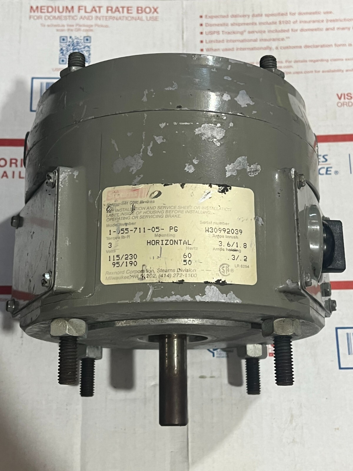 STEARNS 1-055-711-05-PG DOUBLE C-FACE MOUNTED MOTOR BRAKE 115/230V 3 lb ...