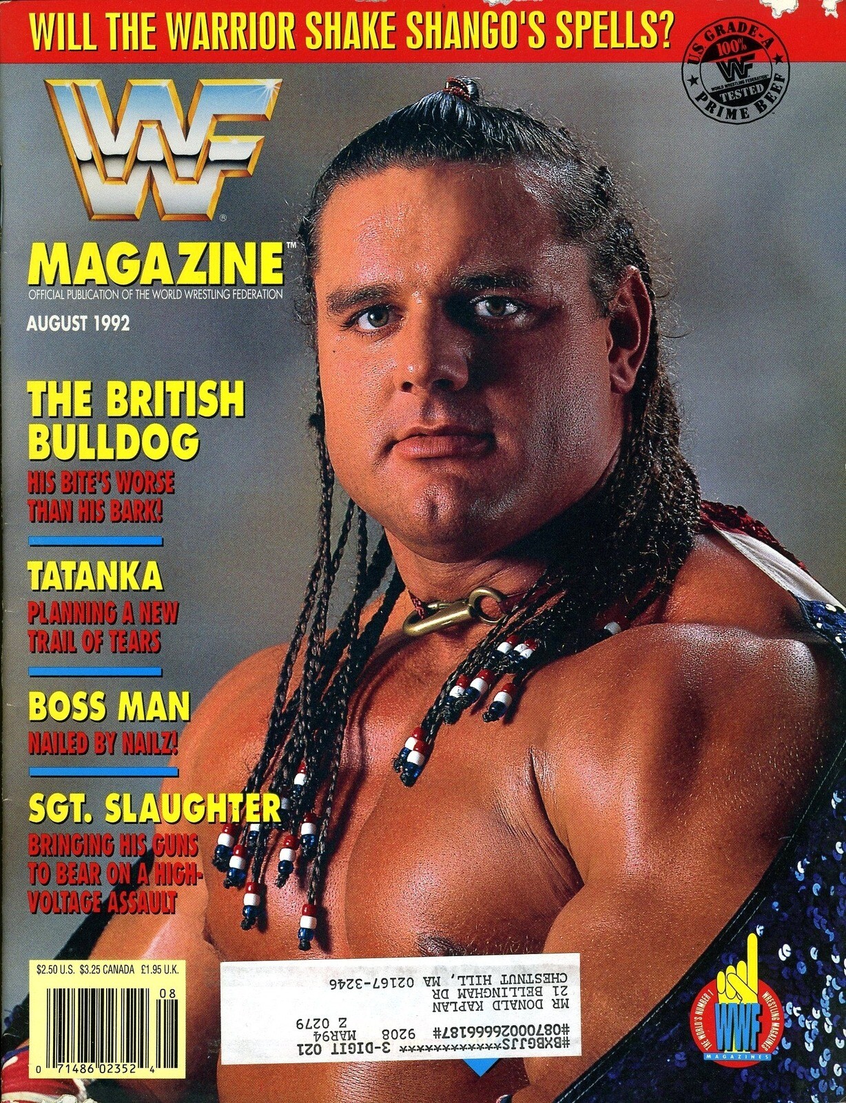 BRITISH BULLDOG WWF Wrestling Magazine August 1992 TANAKA/SGT SLAUGHTER ...