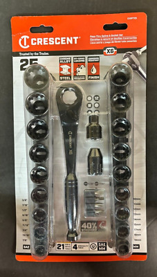 Crescent CX6PT25 Black 3/8'' Drive Pass Thru Spline & Socket Set 25 ...