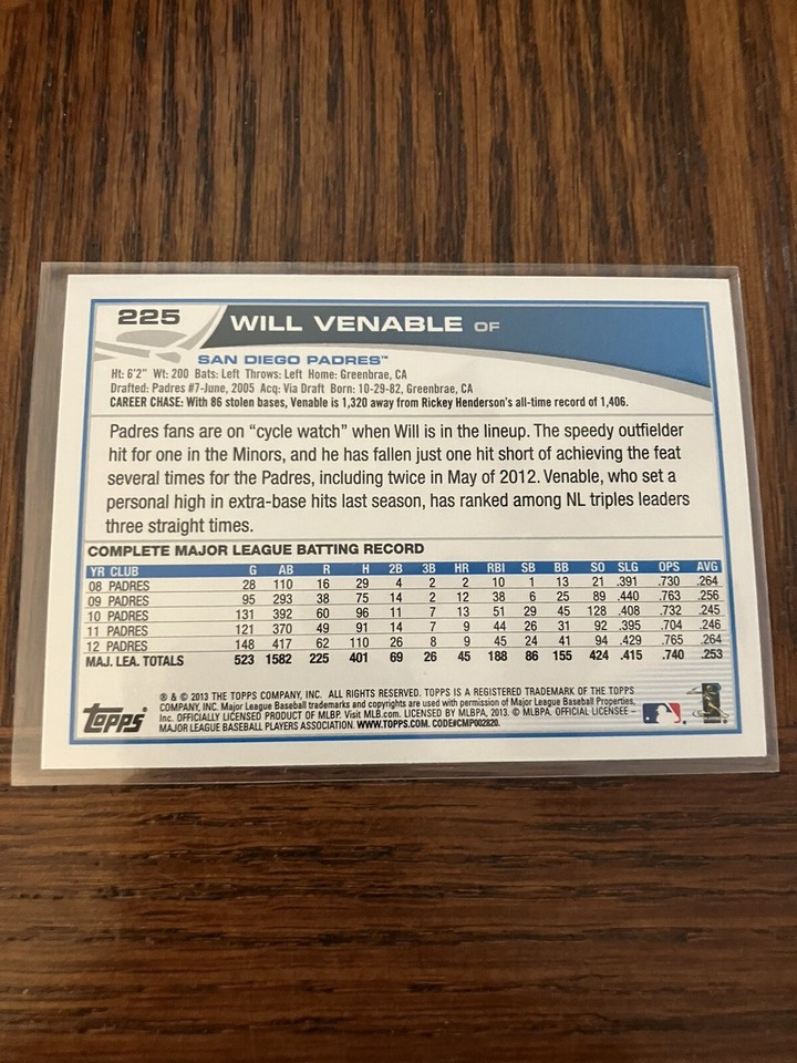 2013 Topps Wal-Mart Blue Border #225 Will Venable San Diego Padres | eBay