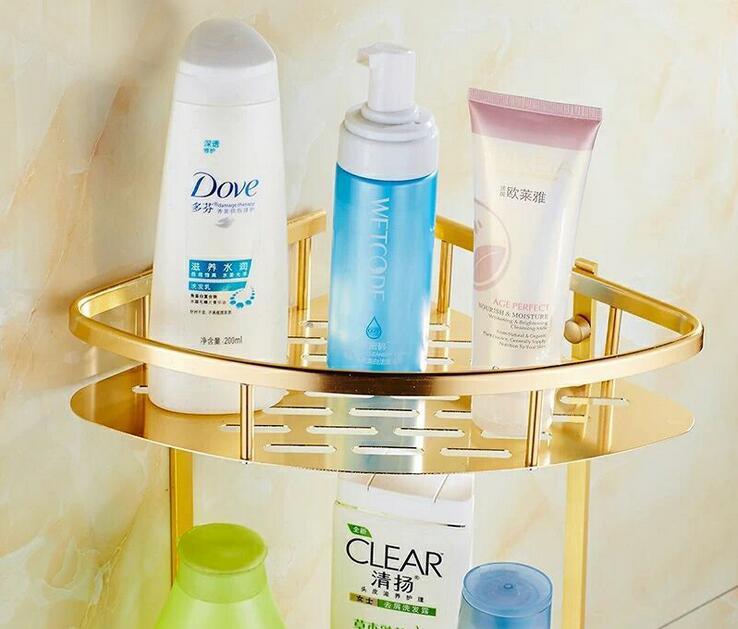 Aluminum Space Gold Double Tier Shower Basket Shelf Tidy Caddy Wall ...