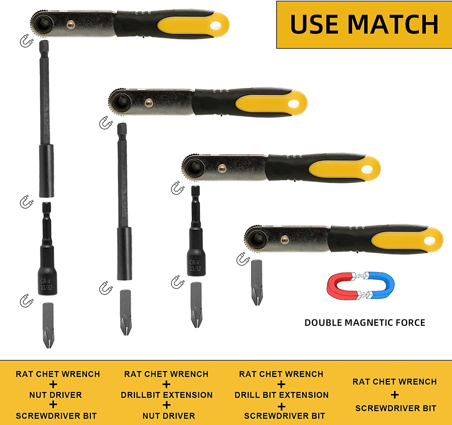 Magnetic Hex Nut Driver Kit, 33-Piece Power Nut Driver Bit Set for ...