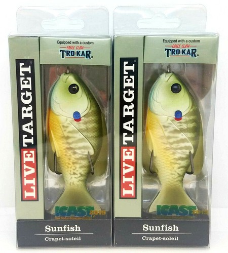 (LOT OF 2) LIVETARGET SUNFISH 3.5" 5/8OZ TOPWATER LURES - NATURAL/GREEN ...