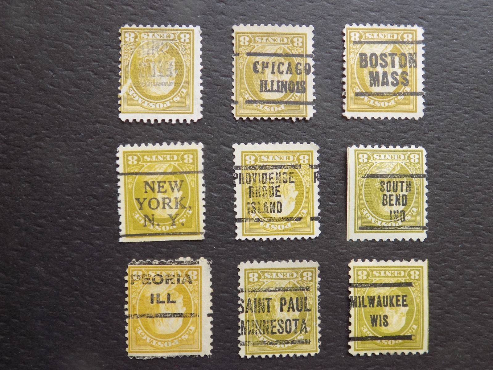 (9) INVERTED USED US PRECANCEL stamps -3-28-I-8 C FRANKLIN | eBay