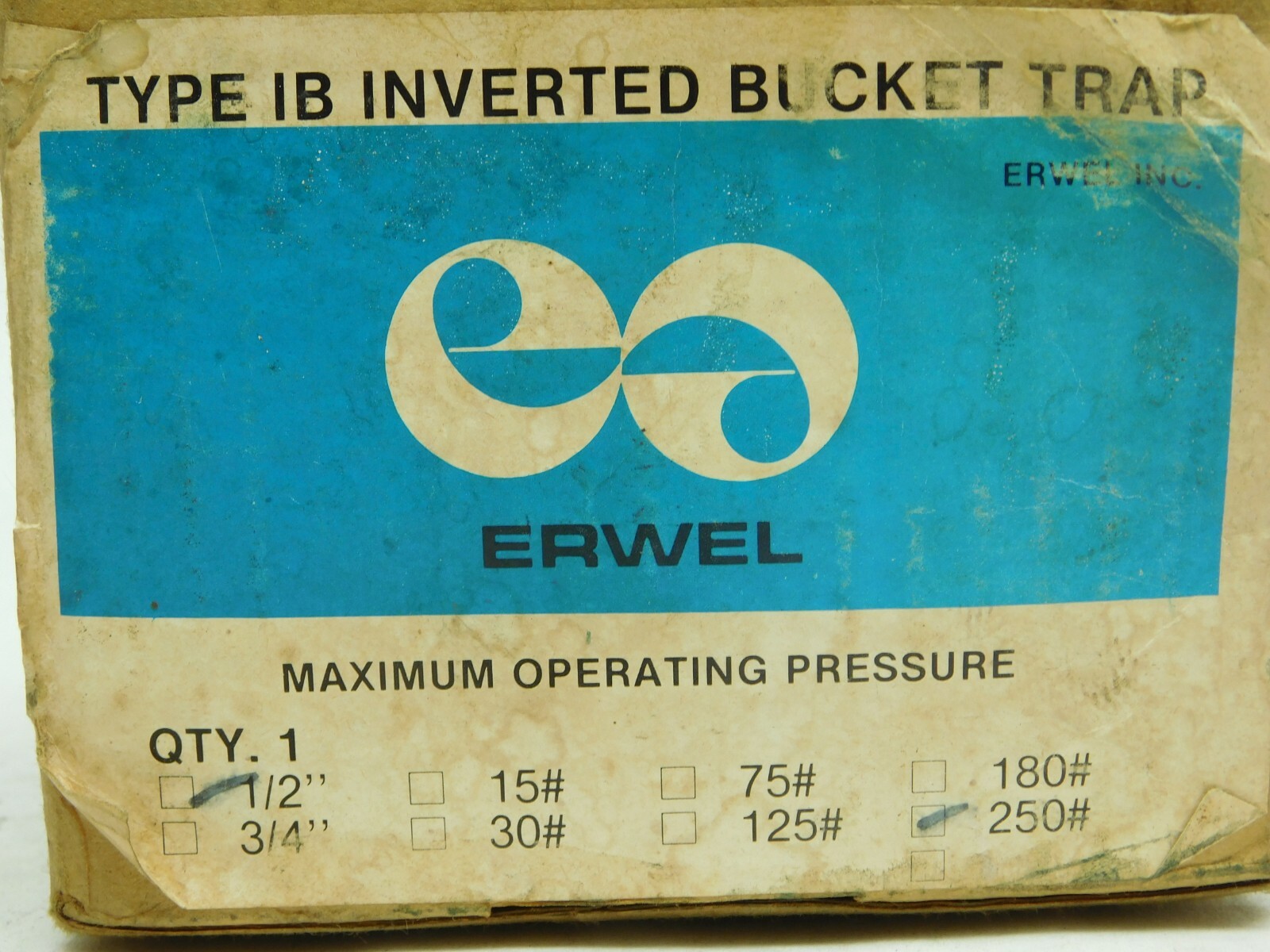 NOS! Erwel Inverted Bucket TYPE IB Steam Trap, 1/2" connection, 250 psi ...