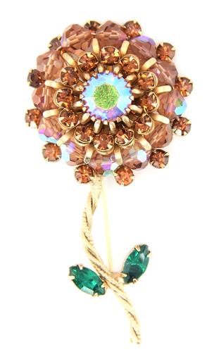 Vintage Brooch, Pin, Prong Set & Wire Cluster AB Rhinestone Flower in ...