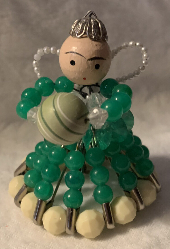 Vintage Safety Pin Angel Doll With Hat, Muff, Wings Green White 2.5 ...