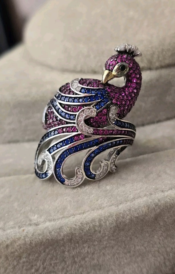 Ross Simons sterling silver Pink Blue Peacock lab created Ring cz ...