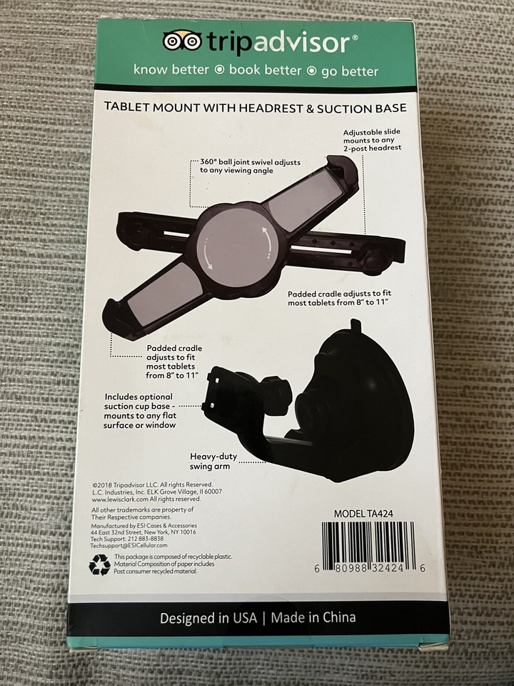 Trip Advisor Tablet Mount with Headrest and & Suction Base | eBay