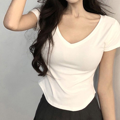 Asymmetrical Design Irregular Base Top Terylene Cropped Crop Tops Women ...