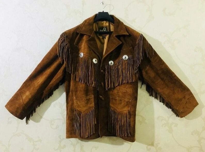 Men's Buckskin Suede Fringe Jacket, Western Mountain Man Native ...