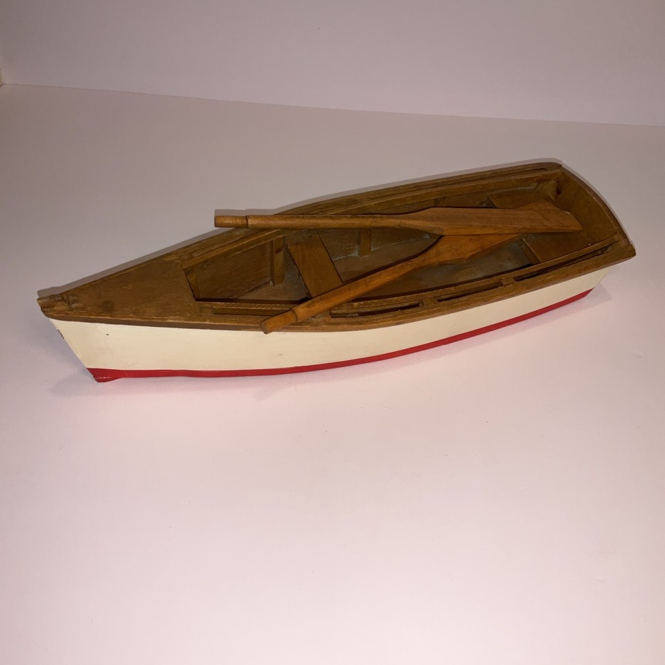 Vintage Wooden Rowboat Model w/ Oars Nautical Decor White Red 13” | eBay