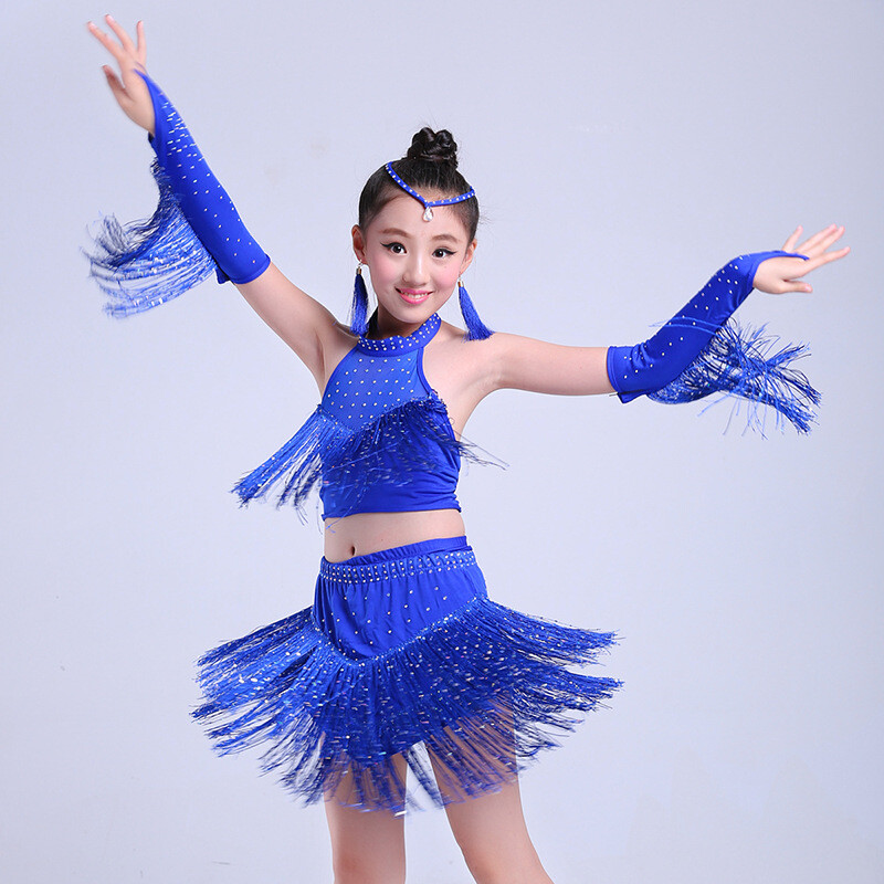 Girls Latin Dance Dress Tassel Dancing Dress Kids Competition Suit ...