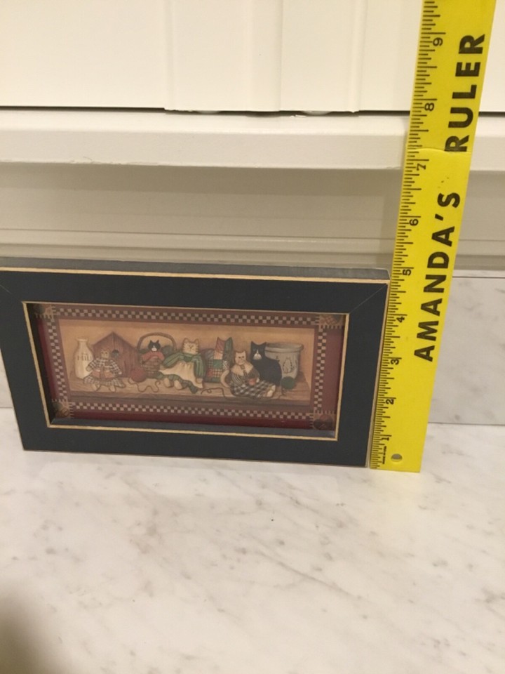 ~Linda Spivey SMALL COUNTRY CATS FRAMED ART PRINT 8.25”x4.75” PATCHWORK ...