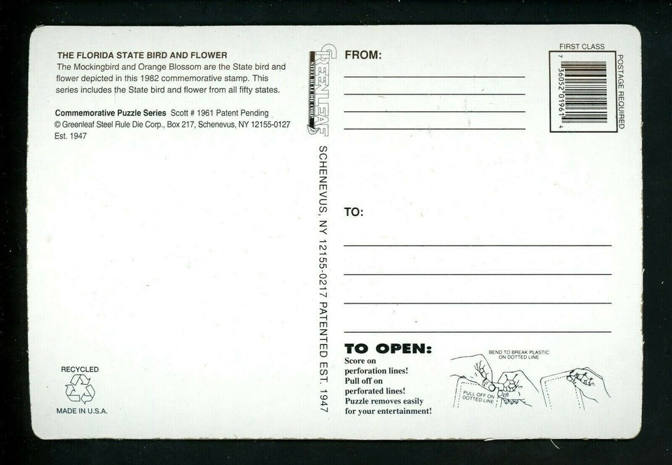 Novelty stamp PUZZLE postcard Scott #1961 Florida FL State Birds ...