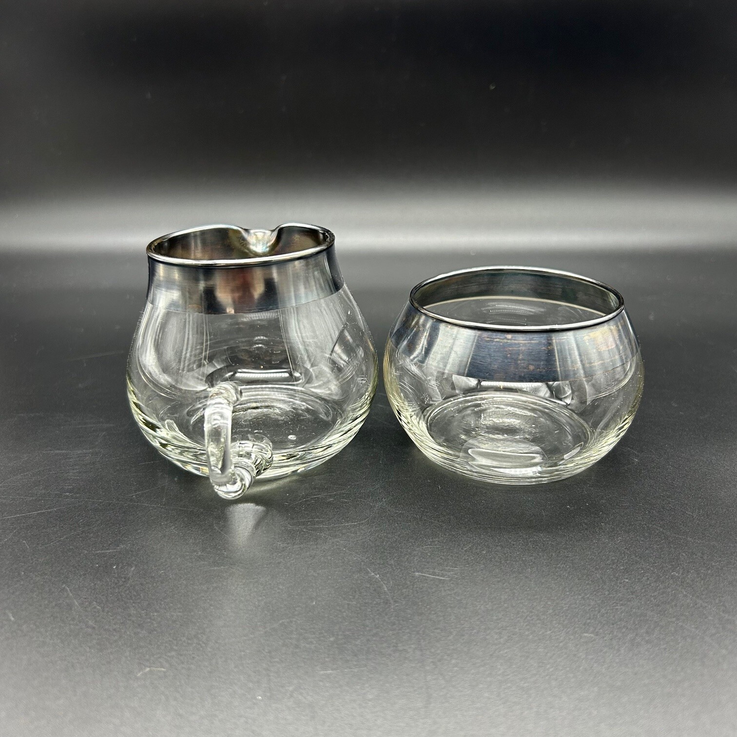 MCM Dorothy Thorpe Style Roly Poly Cream & Sugar with Thick Silver Band ...