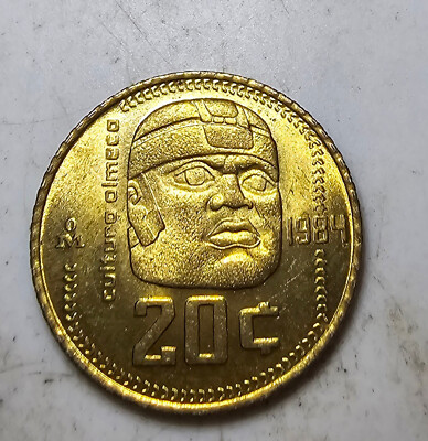 1984 Mexico 20 Centavos Coin Uncirculated Final Year Issue Olmeca giant ...