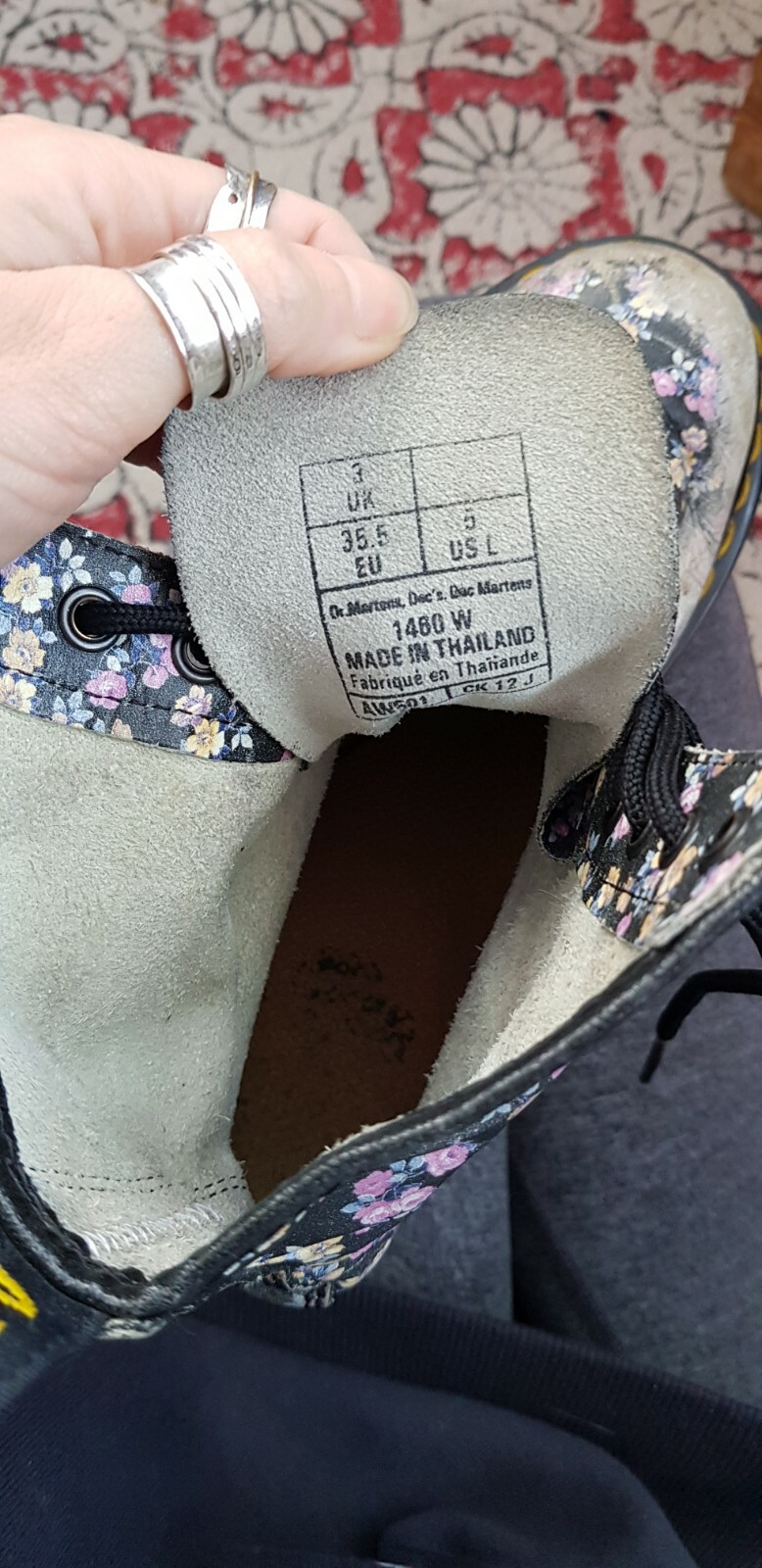 Dr Martens AW501 Women's Black Floral Leather 8 Eyelet Boots Shoes Size ...