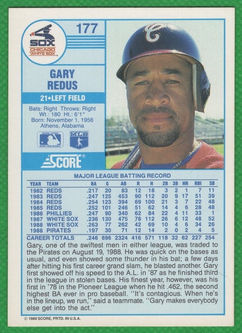 1989 Score - #177 Gary Redus for sale online | eBay