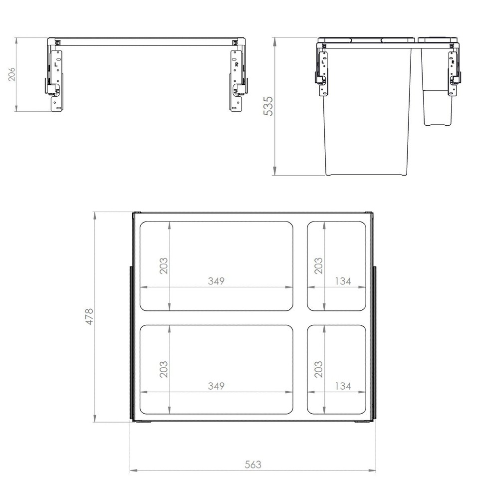 Pull Out Bin 86l for 600mm Cabinet - 2 x 35l + 2 x 8l Soft Close | eBay UK