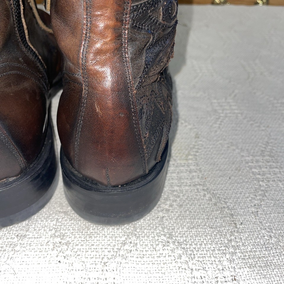 FRYE Men's Leather Laces Zip Up Folsom Wolf Tattoo Combat Boot Size 9.5 ...