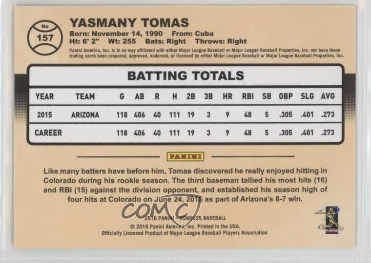 2016 Panini Donruss Black Border /199 Yasmany Tomas #157 | eBay