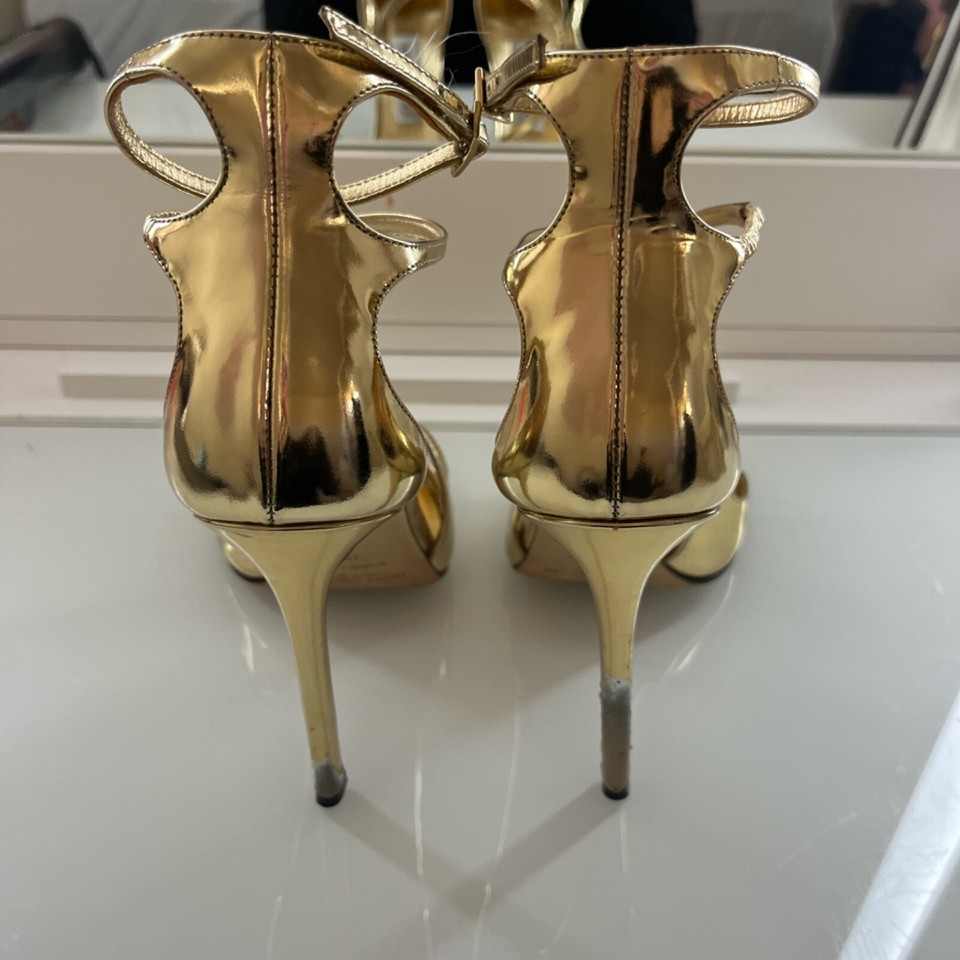 Jimmy Choo Azia 110 Gold Liquid Metal Leather Sandals Size EU 38 Great ...