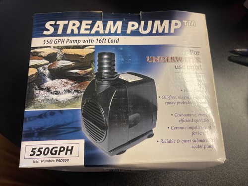 Stream Pump 550 GPH for Ponds, Fountains, and Waterfalls with 16 ft ...