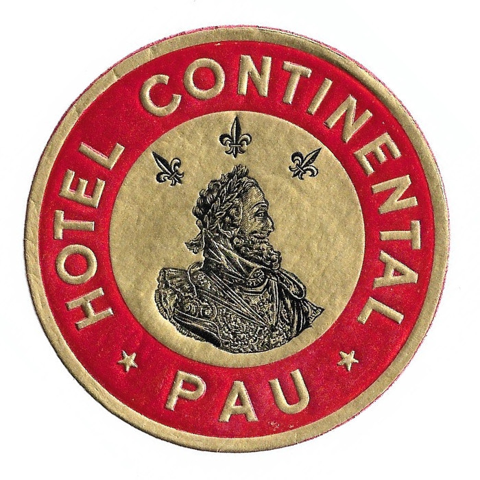 Hotel Continental Pau (FRANCE) Original Antique Vintage Luggage Label ...