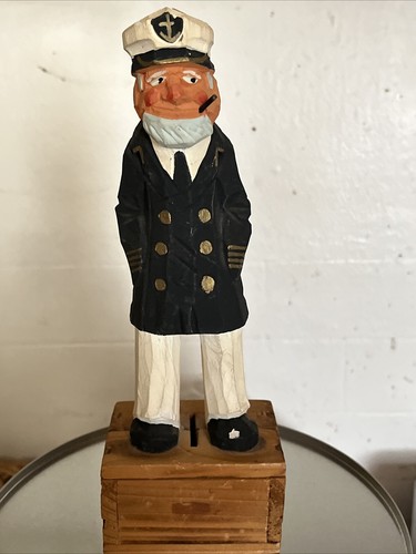 Vintage Wooden Carved Fishing Captain Bank | eBay