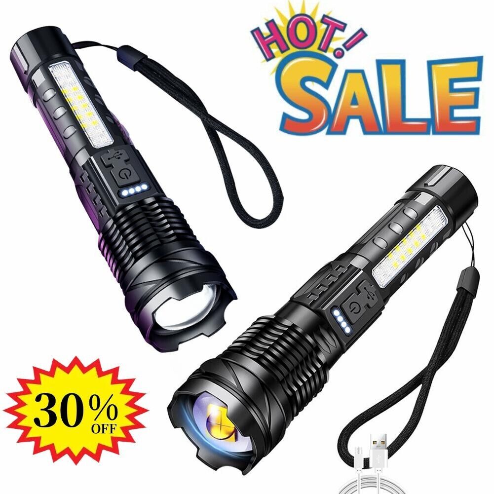 Ultra Bright LED Flashlights Zoom Tactical Torch Camping Rechargeable ...