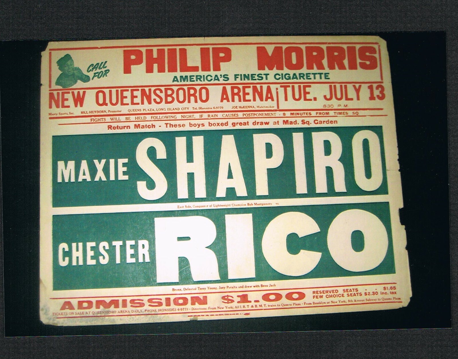 RARE 1943 boxing poster CHESTER RICO Jewish MAXIE SHAPIRO ROTOLO ...