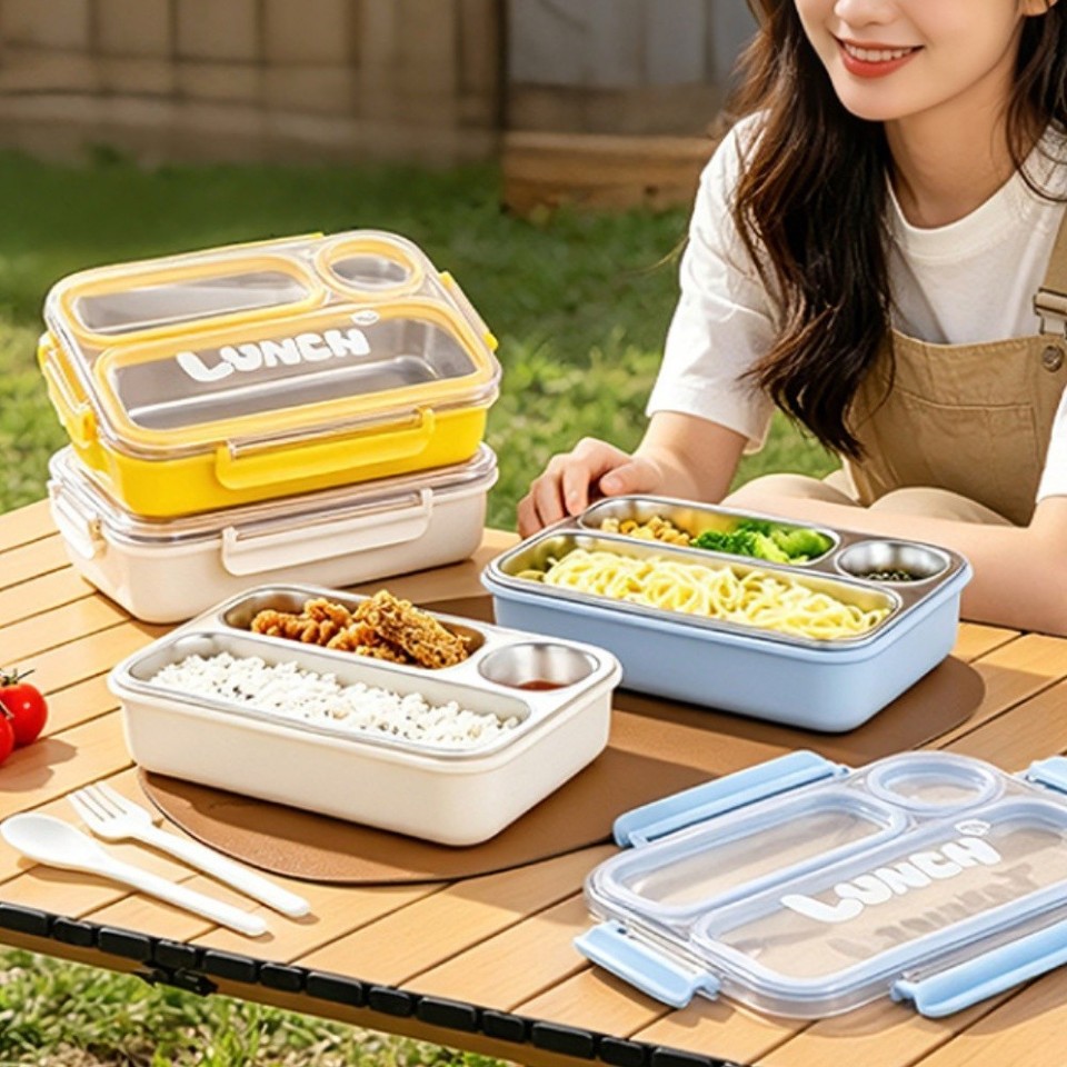 Stainless Steel Food Box with Spacious Compartments and Utensil Storage ...