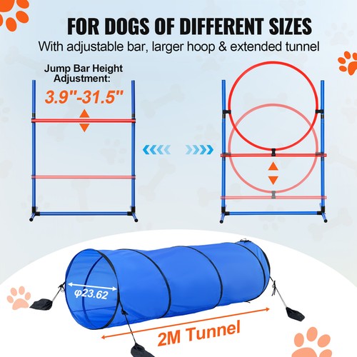 Dog Agility Training Kit Obstacle Course Equipment Set Jump Tunnel ...