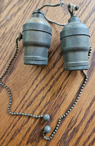 2 Antique Lamp Brass Sockets Edison Arrow Pull Chain Original Wiring | eBay