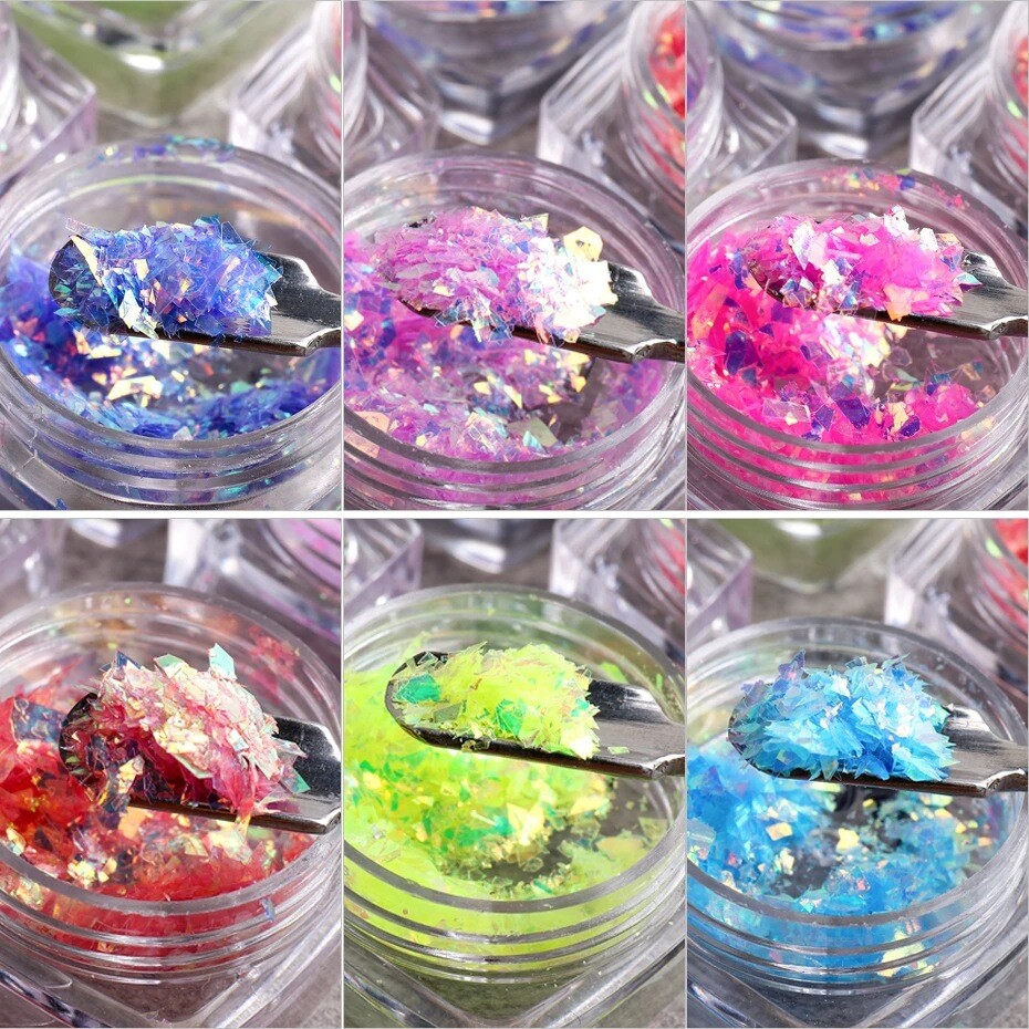 6 Box Glitter Opal Powder Nail Art Sequins Flakes Mirror Holographic ...