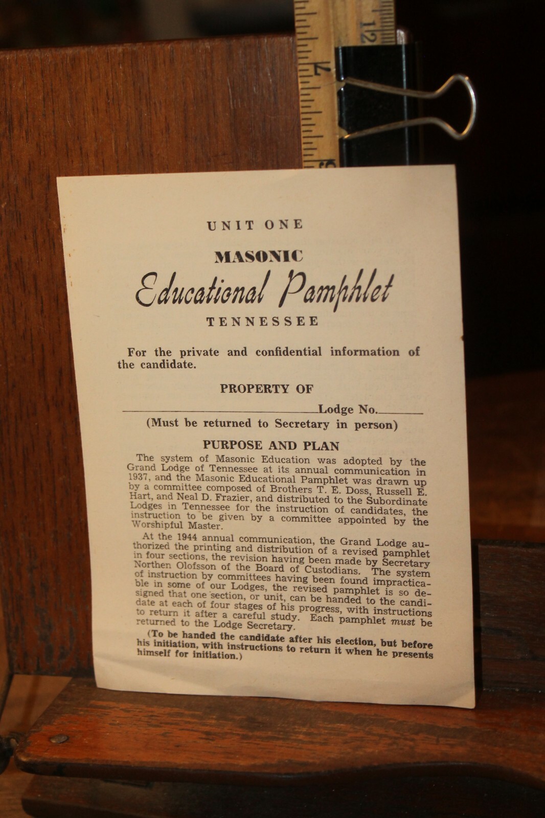 Vintage 1960's Free Masonry Masonic Educational Pamphlet Tennessee Unit ...